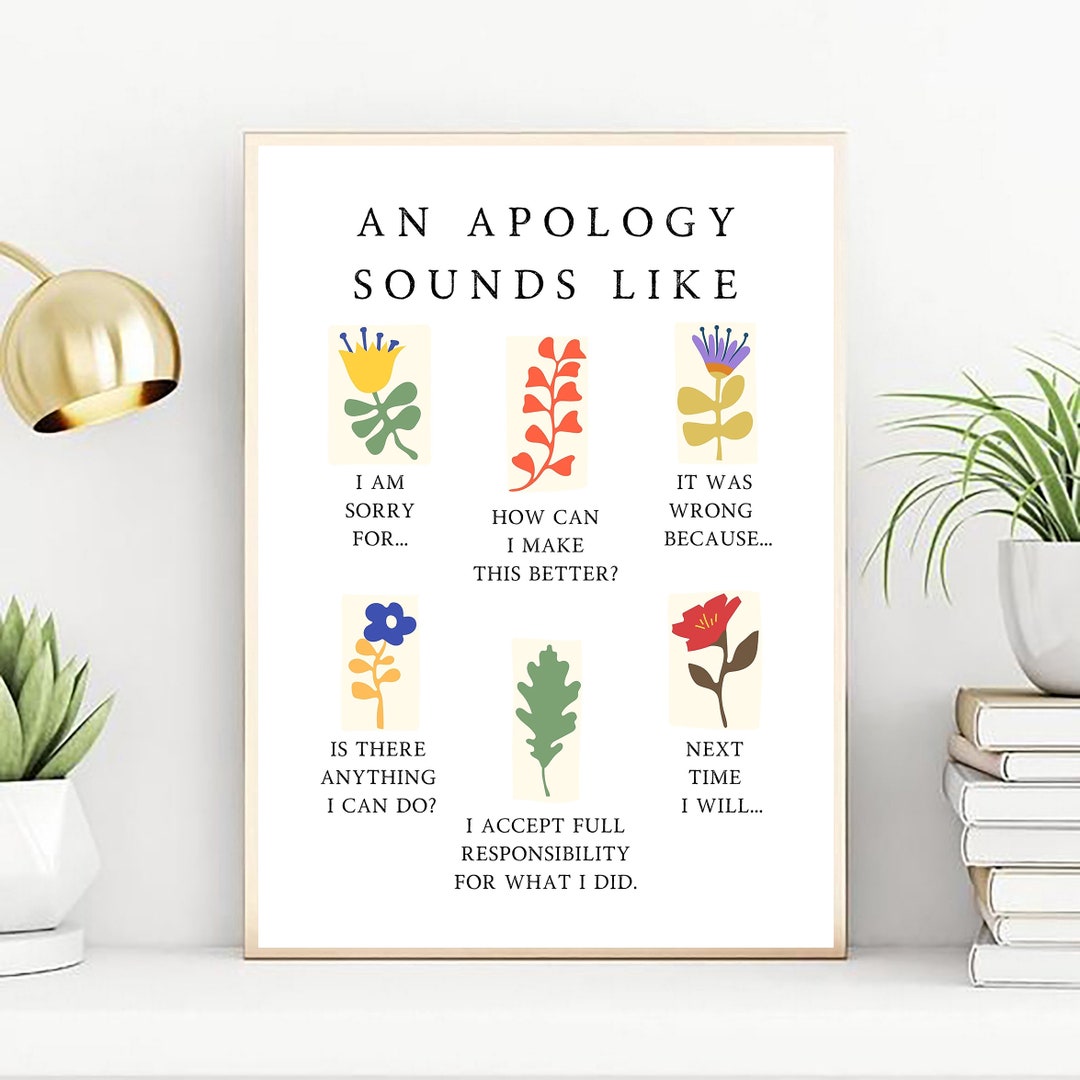 An Apology Sounds Like Poster Floral Therapy Office Decor Behavior ...