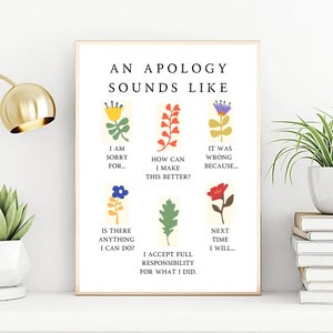 An Apology Sounds Like Poster Floral Therapy Office Decor Behavior ...
