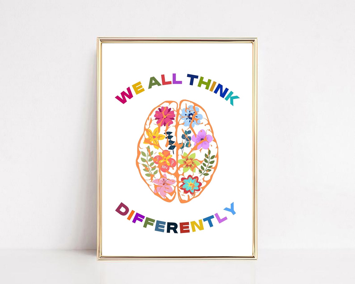 Neurodiversity Poster,we All Think Differently Digital Print,brain Art ...