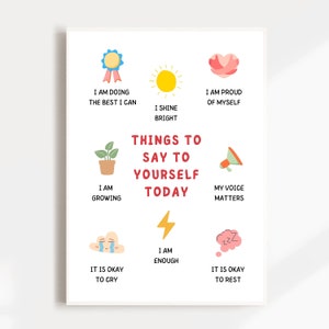 Things to Say Positive Affirmation Poster Growth Mindset Mental Health ...