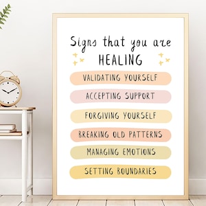 Signs You Are Healing Print, Therapy Office Decor,healing is Not Linear ...
