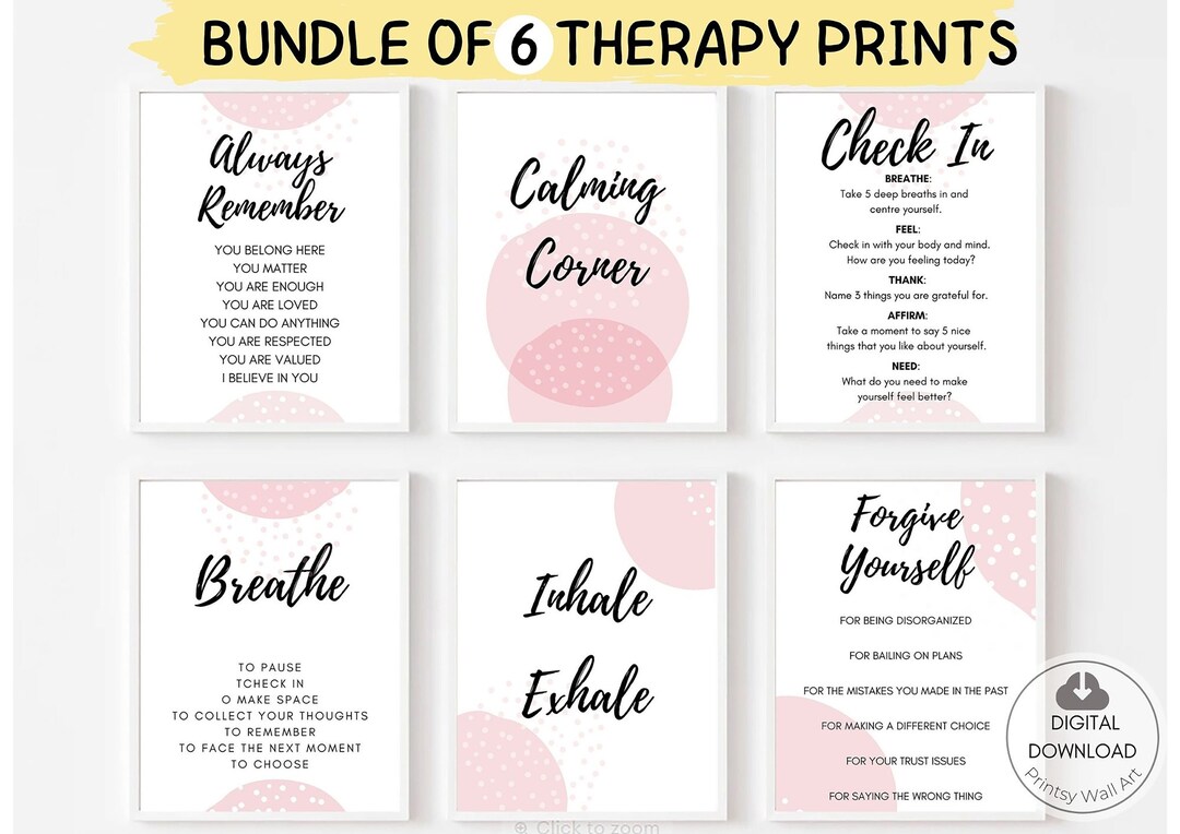 Set of 6 Therapy Office Poster Calming Corner Bundle Mental Health ...