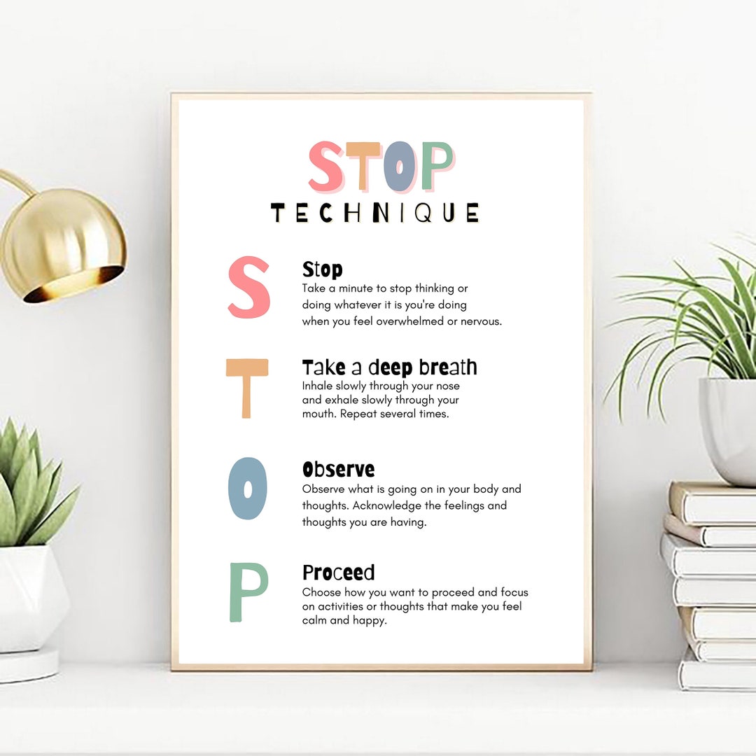STOP Grounding Technique Poster Coping Skills,therapy Office Decor ...