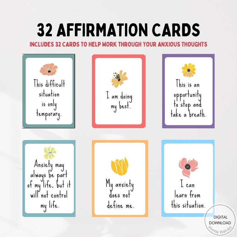 Positive Affirmation Cards,group Therapy Tools Anxiety Coping Statement ...