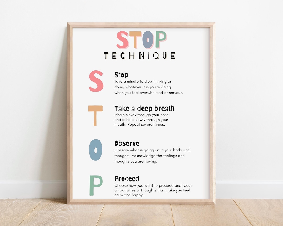 STOP Grounding Technique Poster Coping Skills,therapy Office Decor ...