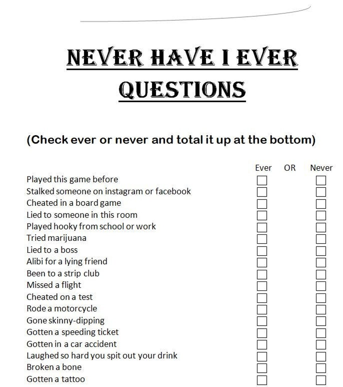 Never Have I Ever Game - Etsy