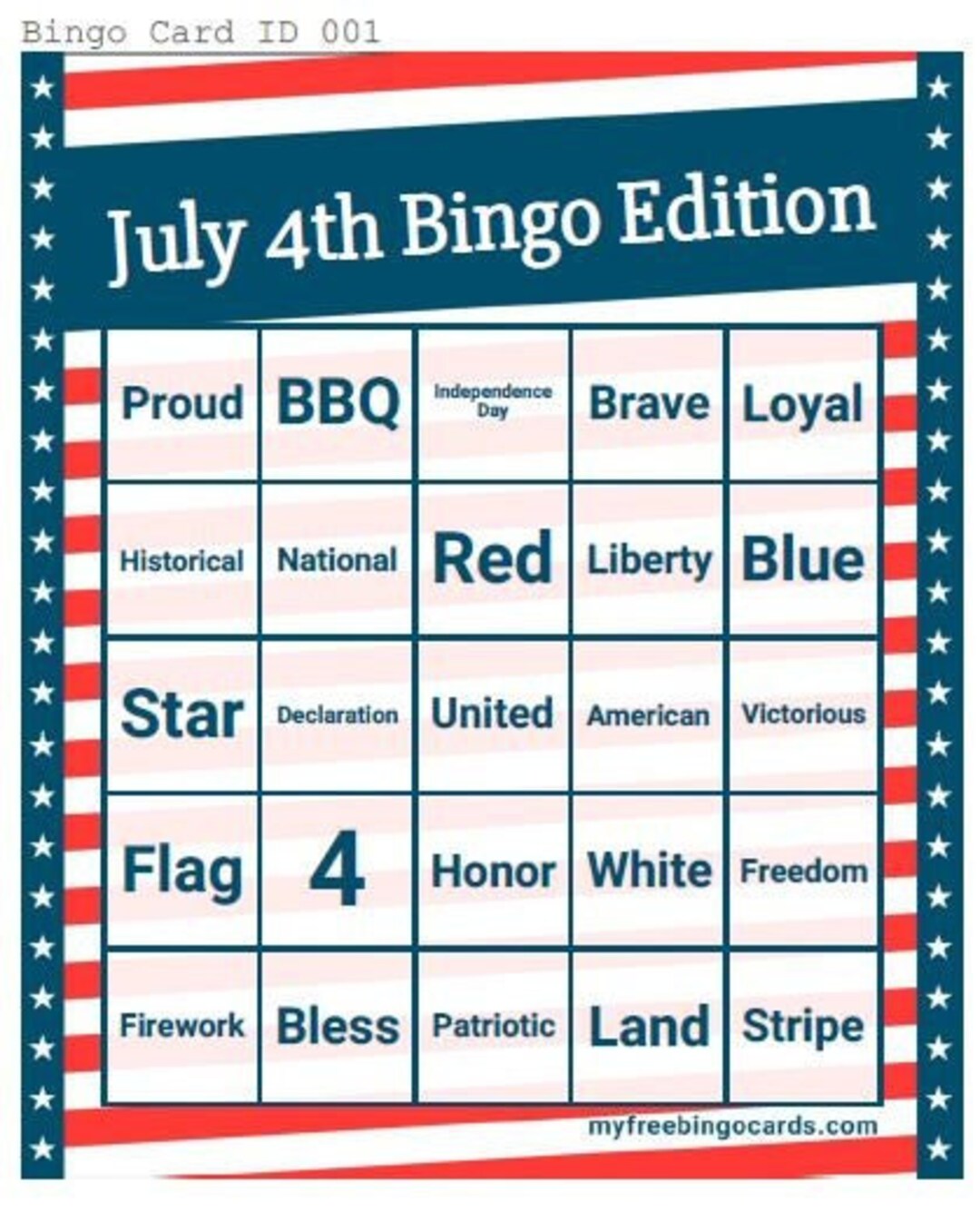 July 4th Bingo Edition - Instant Download - Etsy