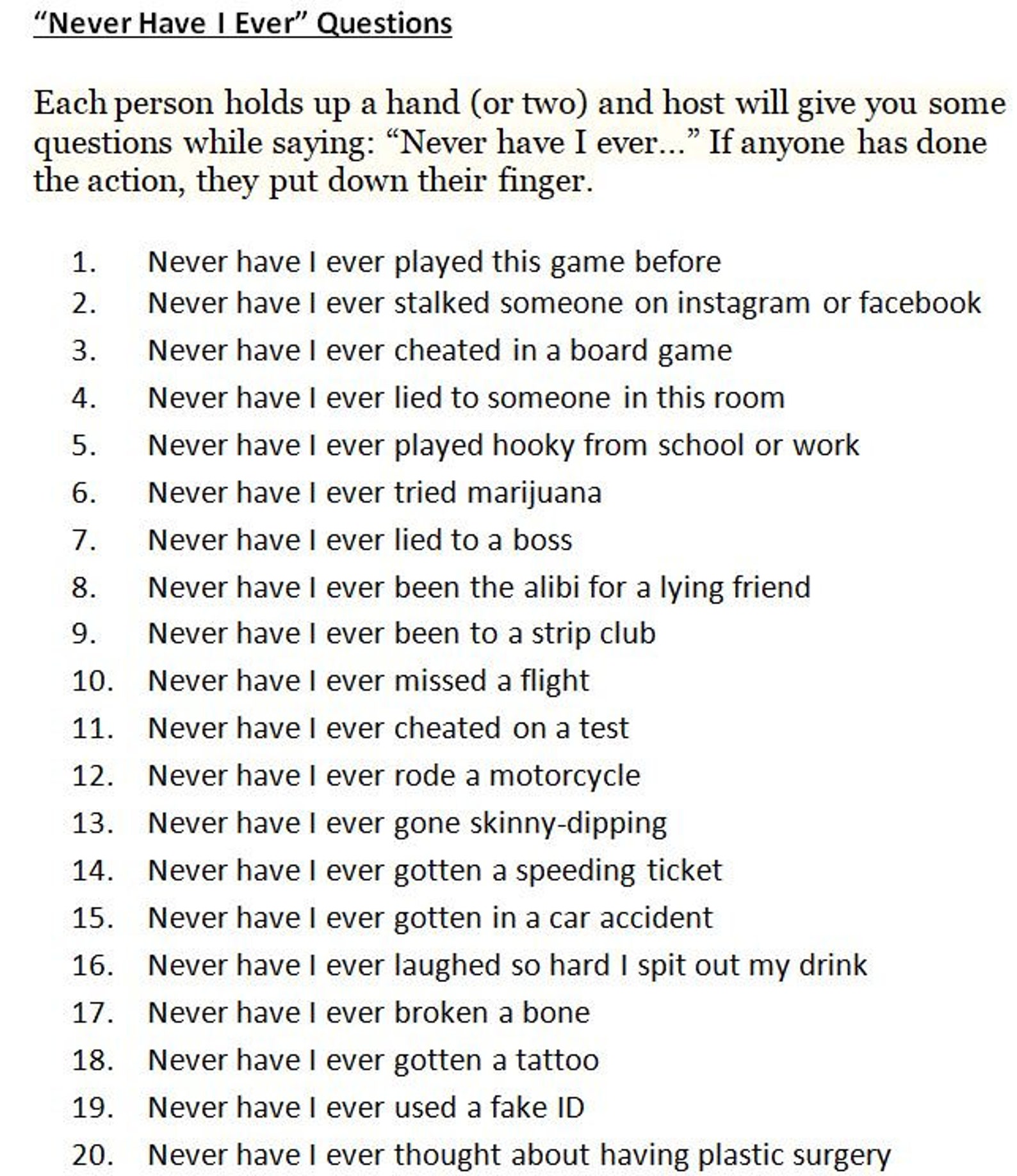 Never Have I Ever Game - Etsy