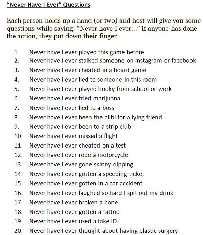 Never Have I Ever Game - Etsy