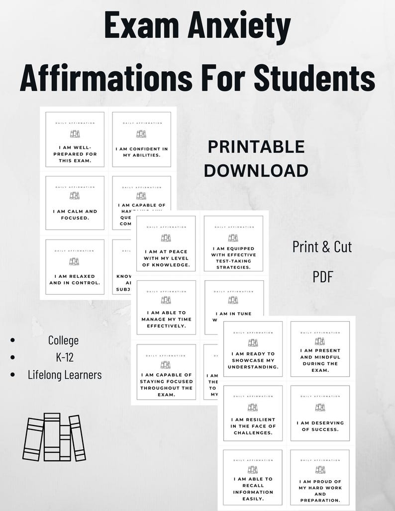 Exam Anxiety Affirmation Cards for Students | Affirmation Cards for ...