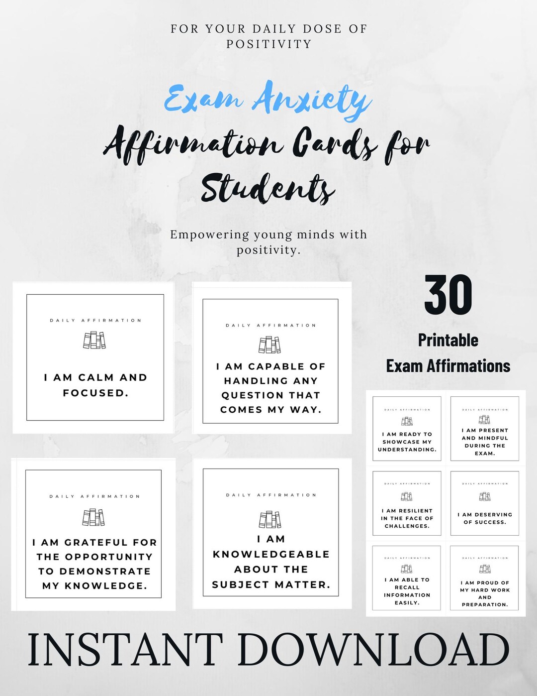 Exam Anxiety Affirmation Cards for Students | Affirmation Cards for ...