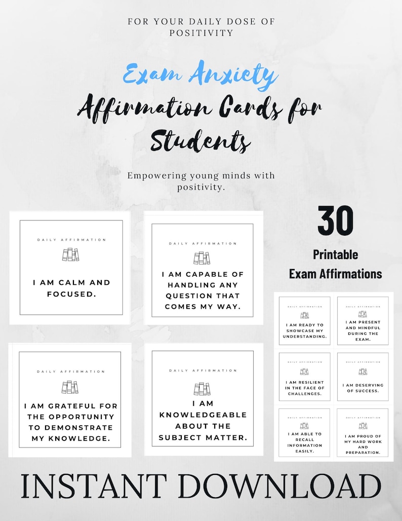 Exam Anxiety Affirmation Cards for Students | Affirmation Cards for ...