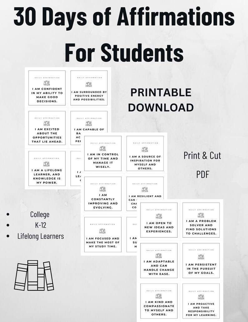 Printable Affirmation Cards for Students | Daily Affirmation Cards ...