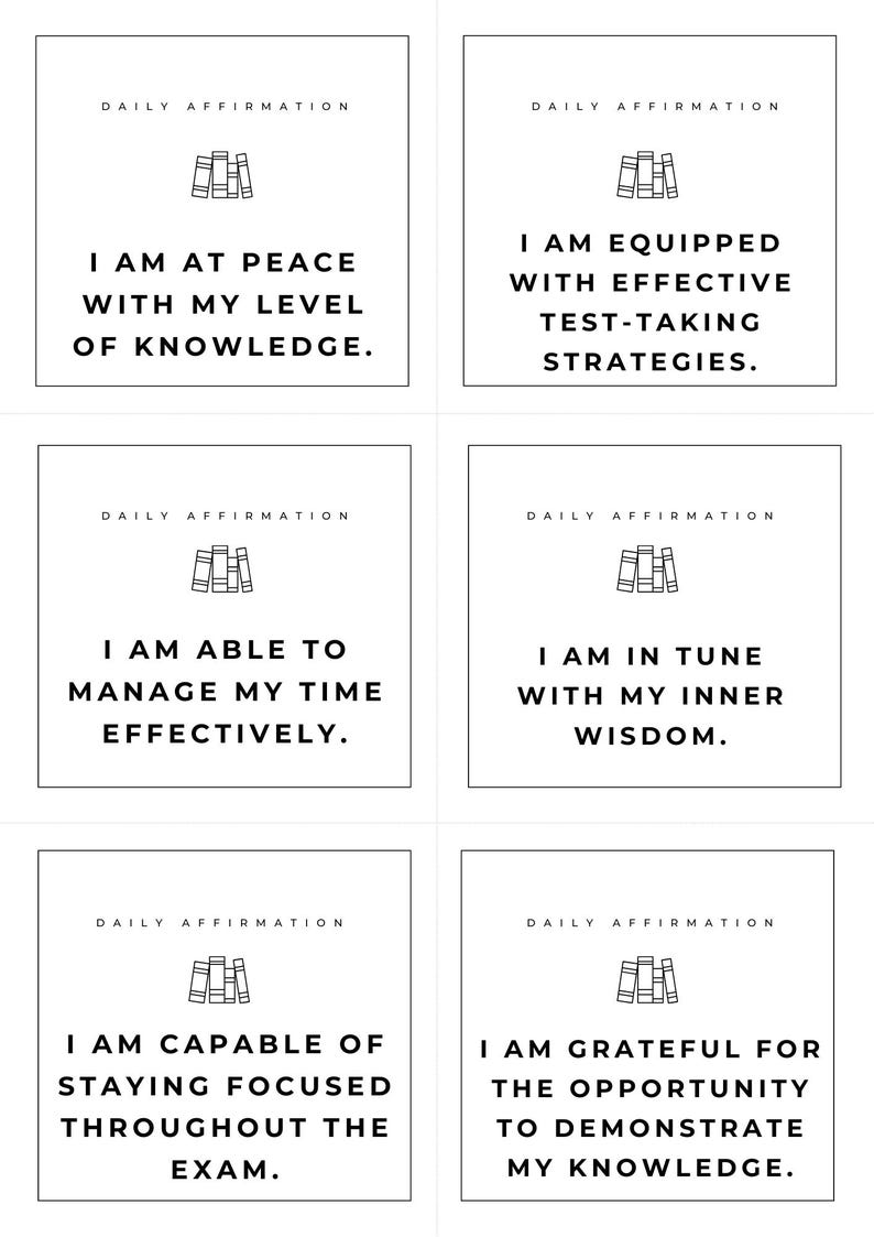 Exam Anxiety Affirmation Cards for Students | Affirmation Cards for ...