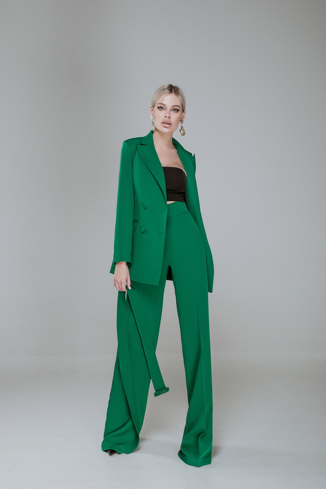 Traje verde para mujer / verde Oversize traje de pantalón de | Etsy