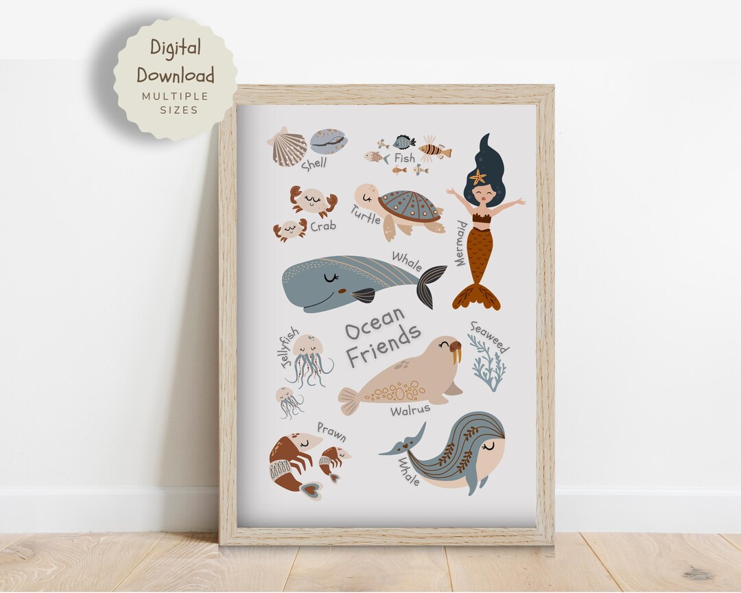 Ocean Friends, Sea Animals Nursery Poster, Ocean Nursery, Playroom ...