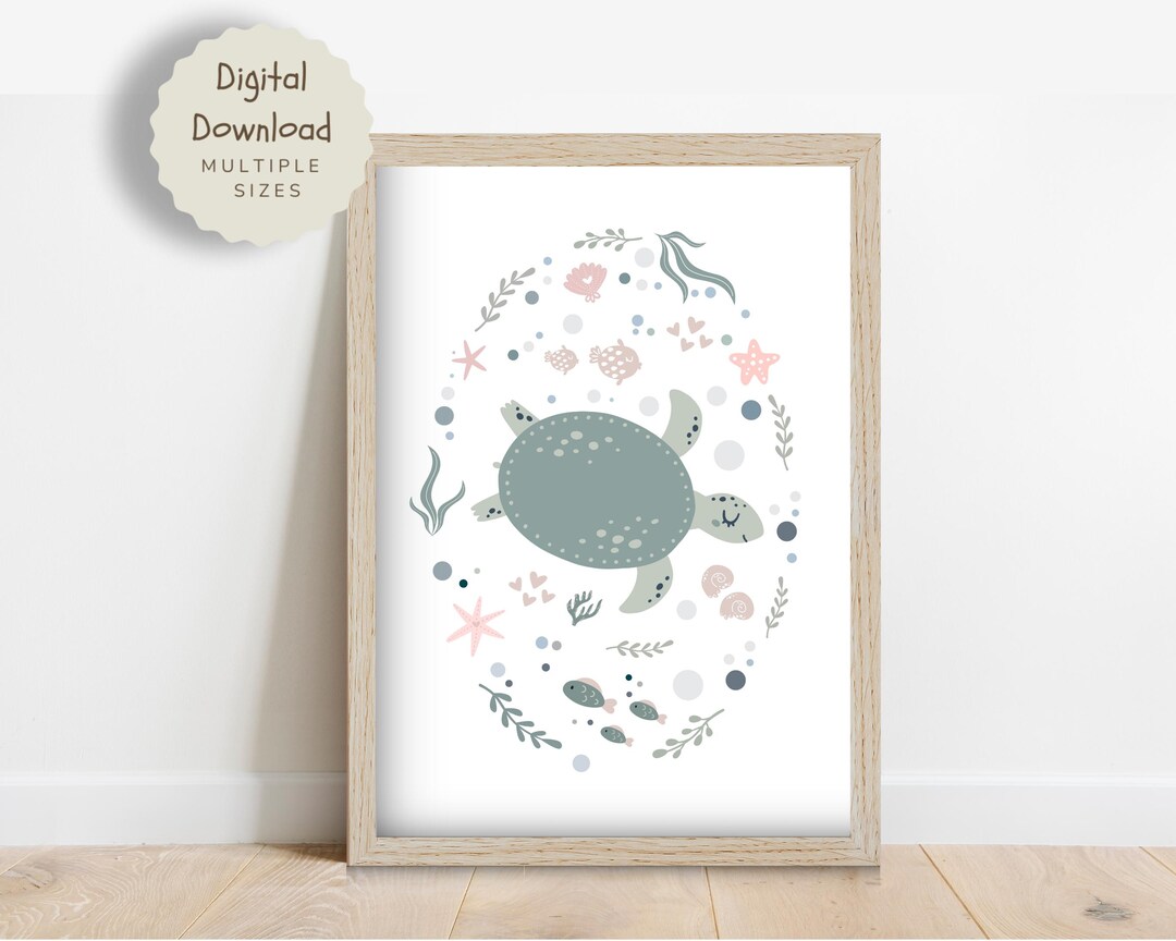 Turtle Poster, Sea Creatures Nursery Poster, Ocean Nursery, Playroom ...