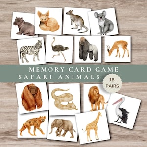 18 Safari Animals Matching Game for Kids, Match Picture Card, Wild ...
