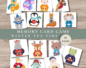 18 Animal Winter Matching Game for Kids, Match Picture Card, Animals ...