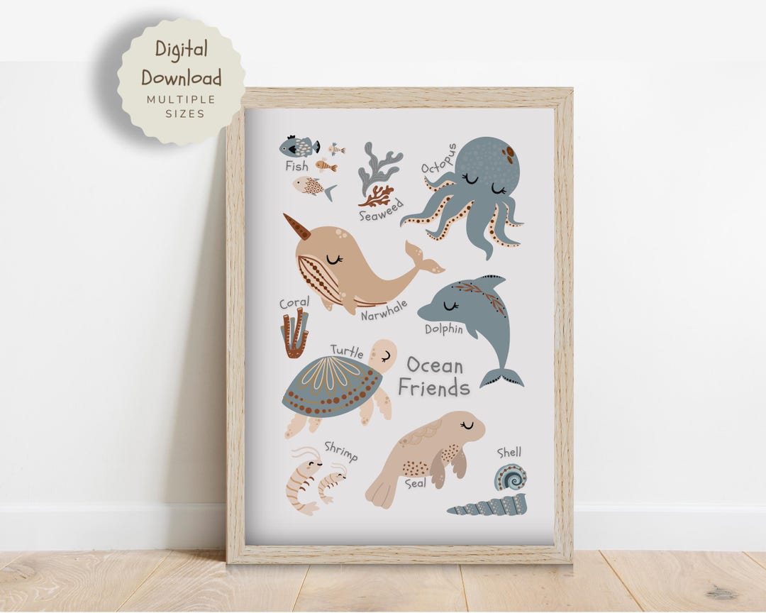 Ocean Friends, Sea Animals Nursery Poster, Ocean Nursery, Playroom ...