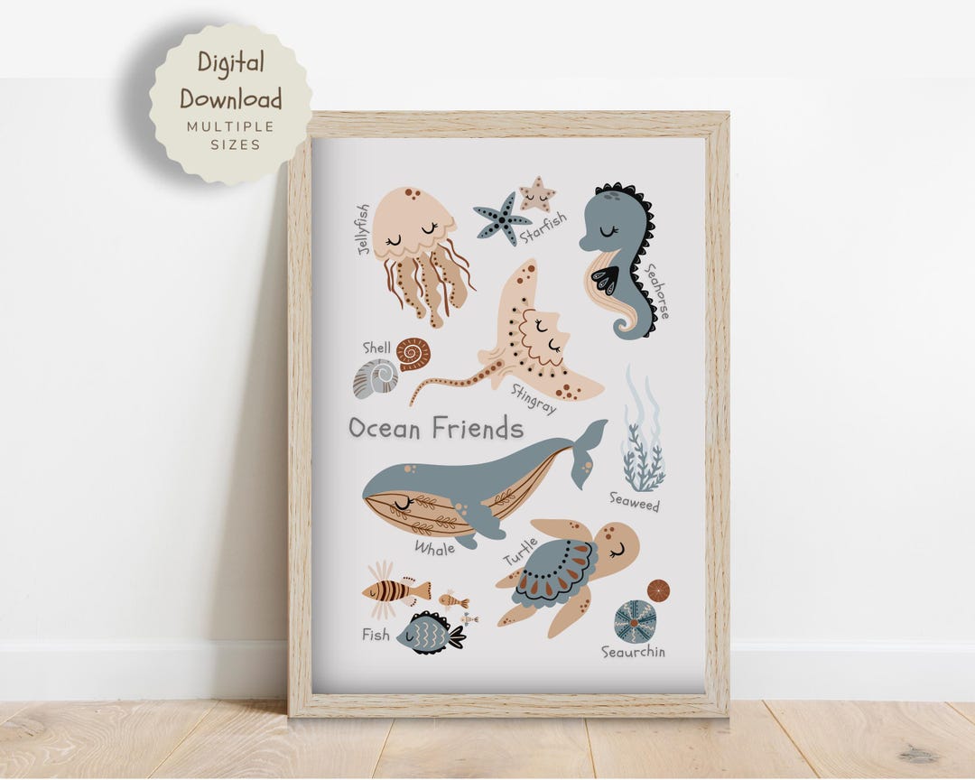 Ocean Friends, Sea Animals Nursery Poster, Ocean Nursery, Playroom ...