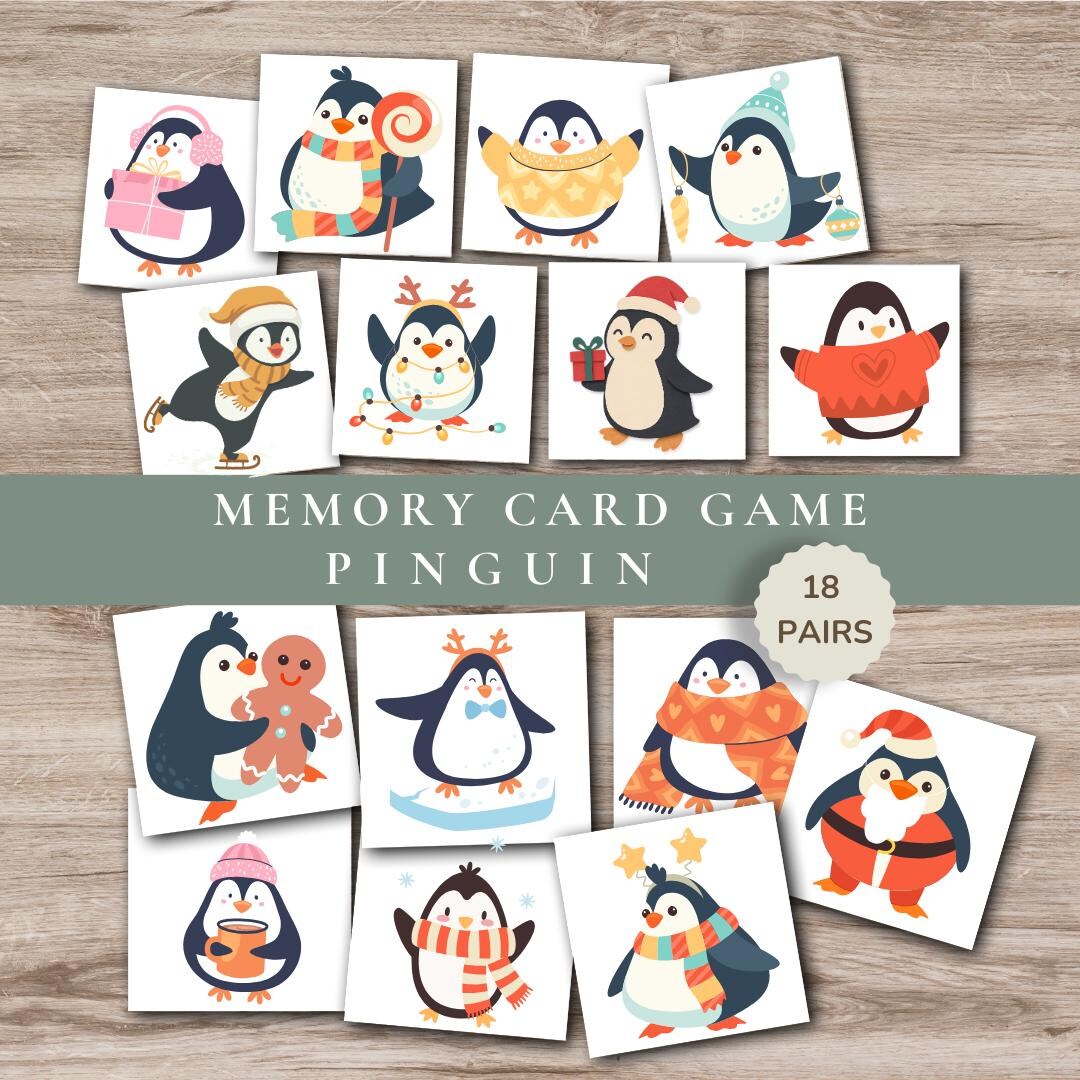 18 Penguin Matching Game for Kids, Match Picture Card, Christmas Pingu ...