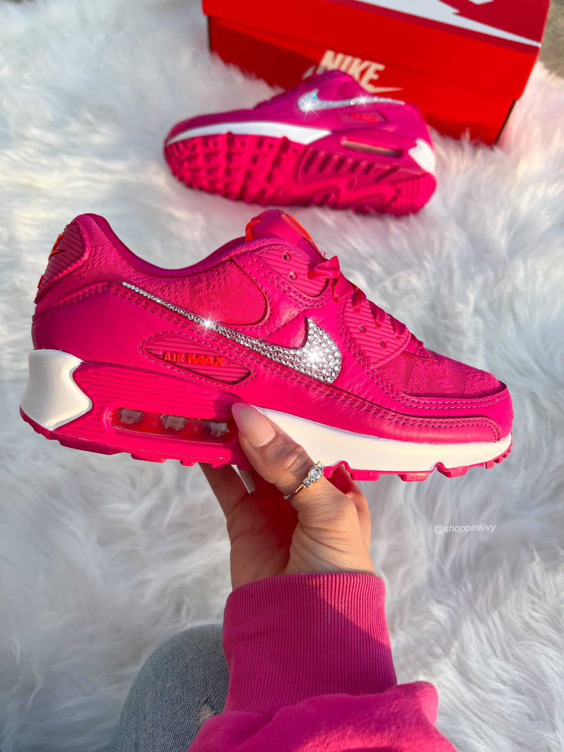 Bling Hot Pink Nike Air Max 90 Shoes - Etsy