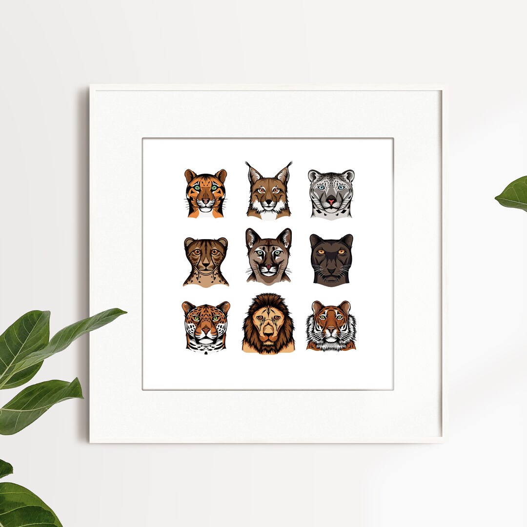 Big Cats Illustration, Animal Illustration, Big Cats Print, Animal ...