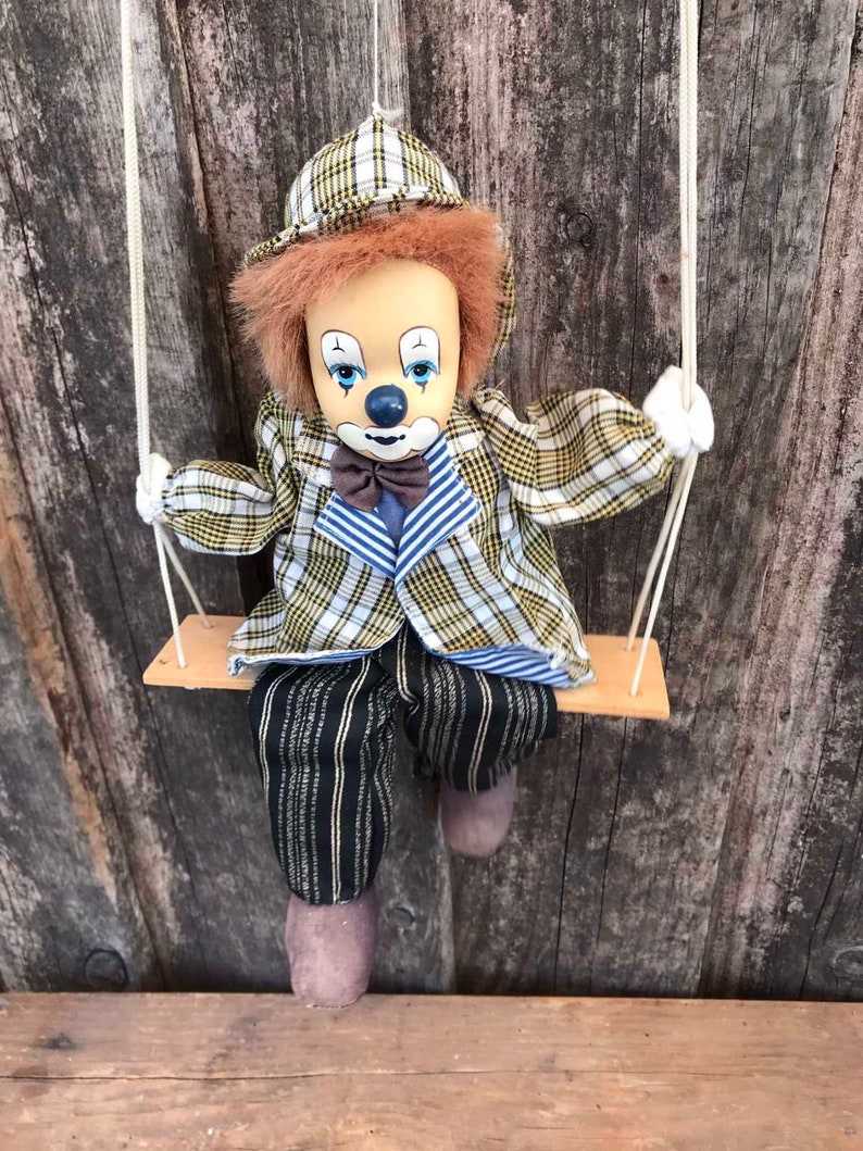Vintage Porcelain Clown Doll on a Swing - Etsy