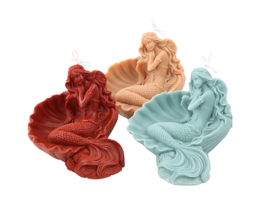 3D Scallop Shell Mermaid Candle Mold Sleeping Mermaid Silicone Mold for ...