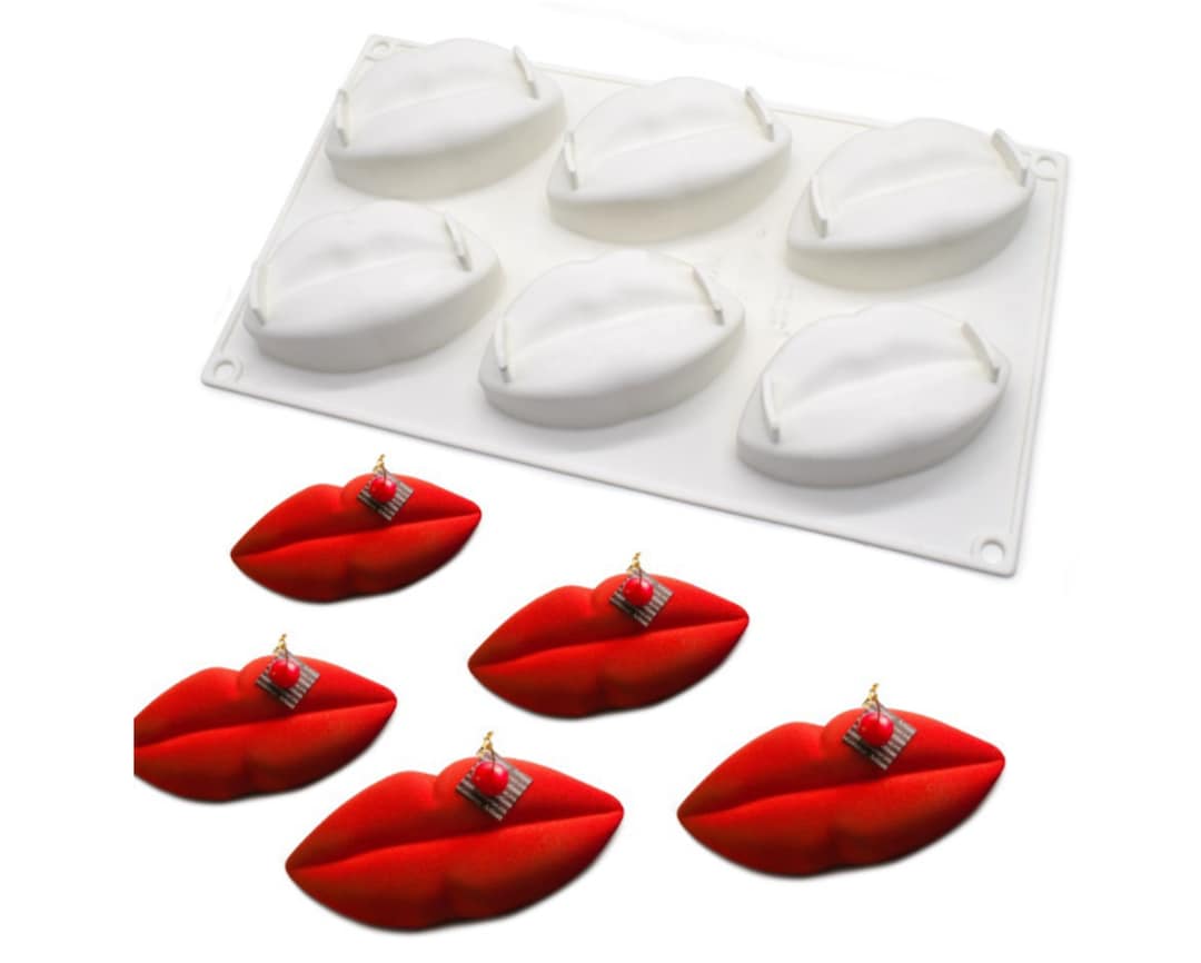 6 Cavities 3D Red Lips Baking Mold Lip Print Kisses Silicone Chocolate ...