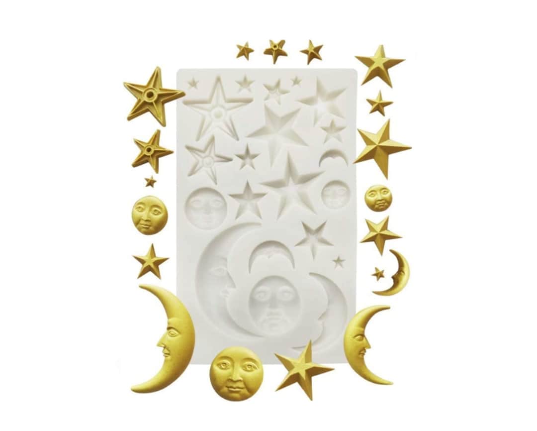 Moon Stars Sun Face Silicone Mold: Fondant, Chocolate, Gumpaste Cake ...