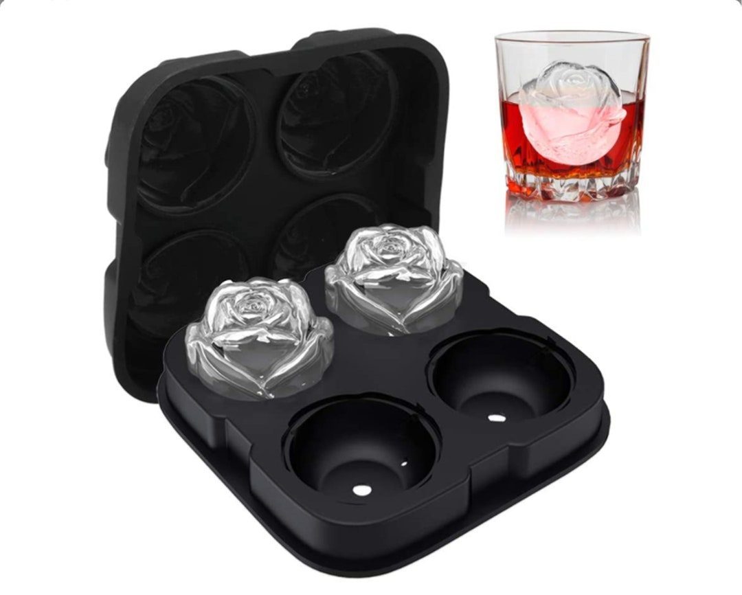 Rose Ice Cube Trays, 4 Cavity Silicone Rose Ice Ball, Easy Release ...