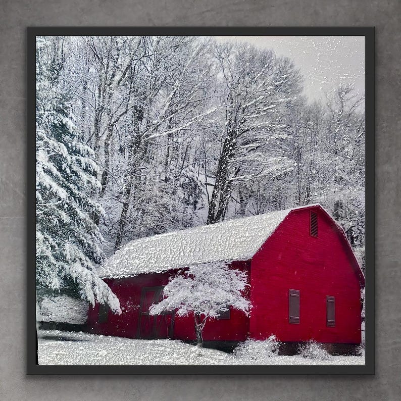 Encaustic Barn Photograph: 3D Snow Texture, Framed Wall Art - Etsy