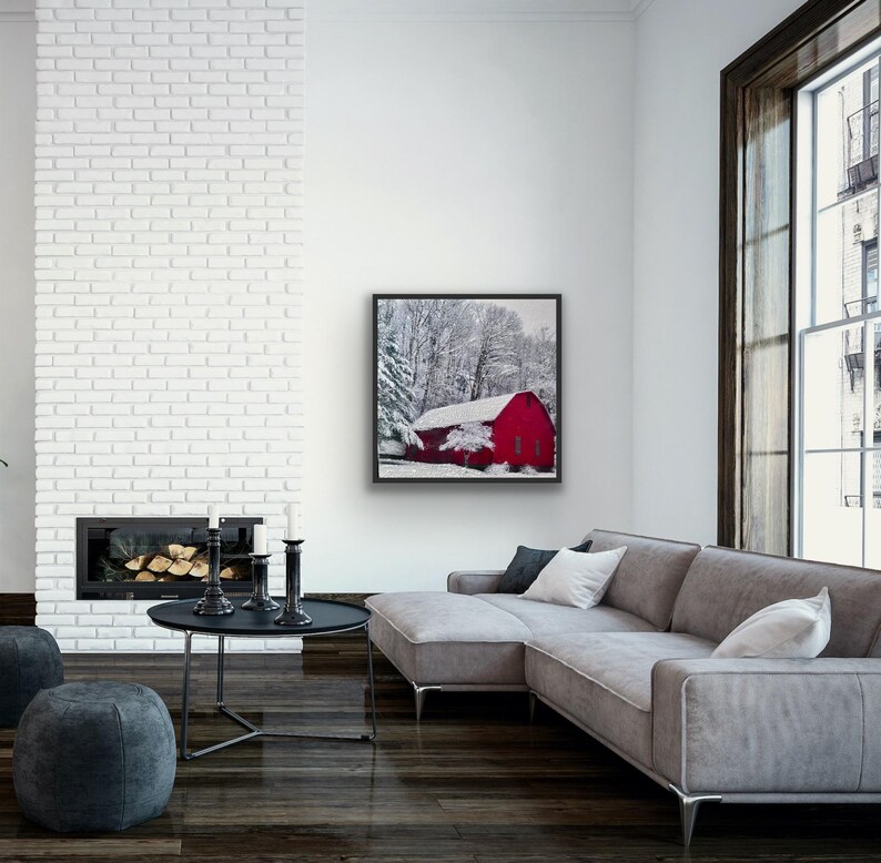 Encaustic Barn Photograph: 3D Snow Texture, Framed Wall Art - Etsy