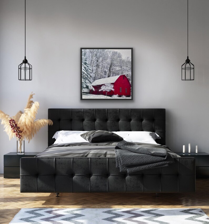 Encaustic Barn Photograph: 3D Snow Texture, Framed Wall Art - Etsy