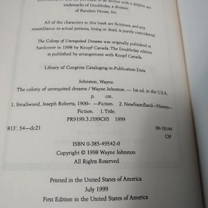 The Colony of Unrequited Dreams by Wayne Johnston 1999 Hardcover 1st ...