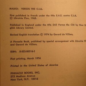 Malko Versus the CIA #4 (MALKO SERIES) by Gerard De Villiers 1st ...