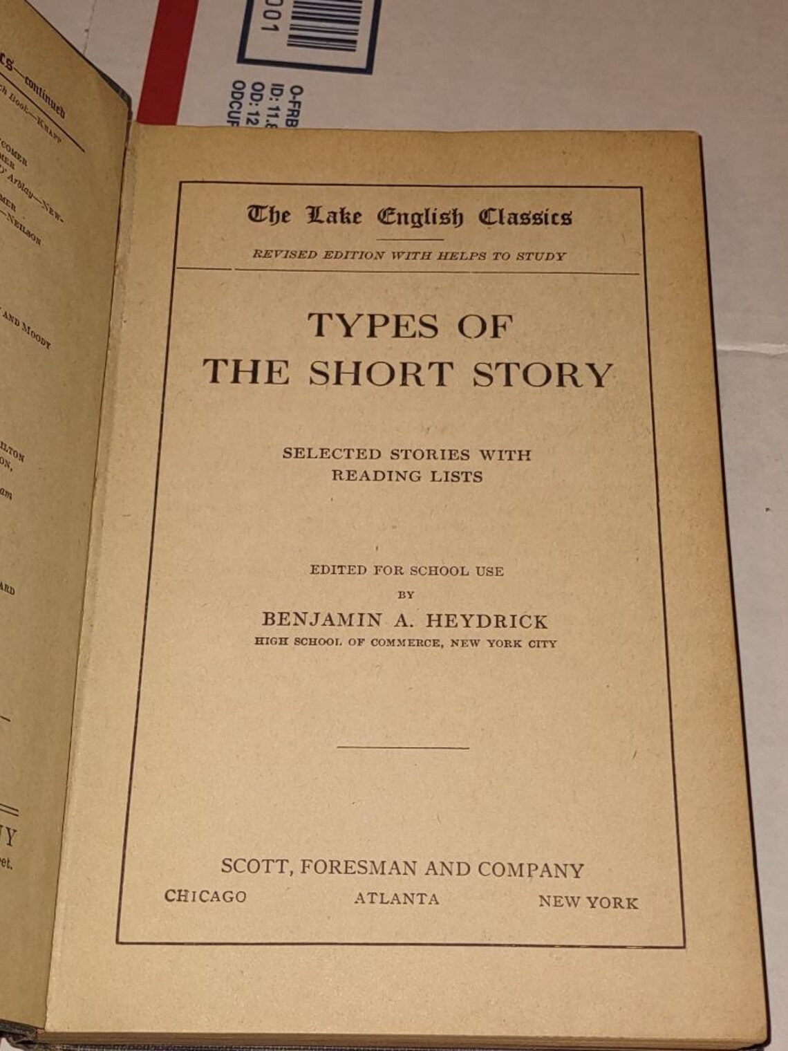 Types of the Short Story by Benjamin Heydrick Lake English Classics ...