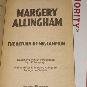 The Return of Mr. Campion by Margery Allingham 1st Avon Printing 1991 ...