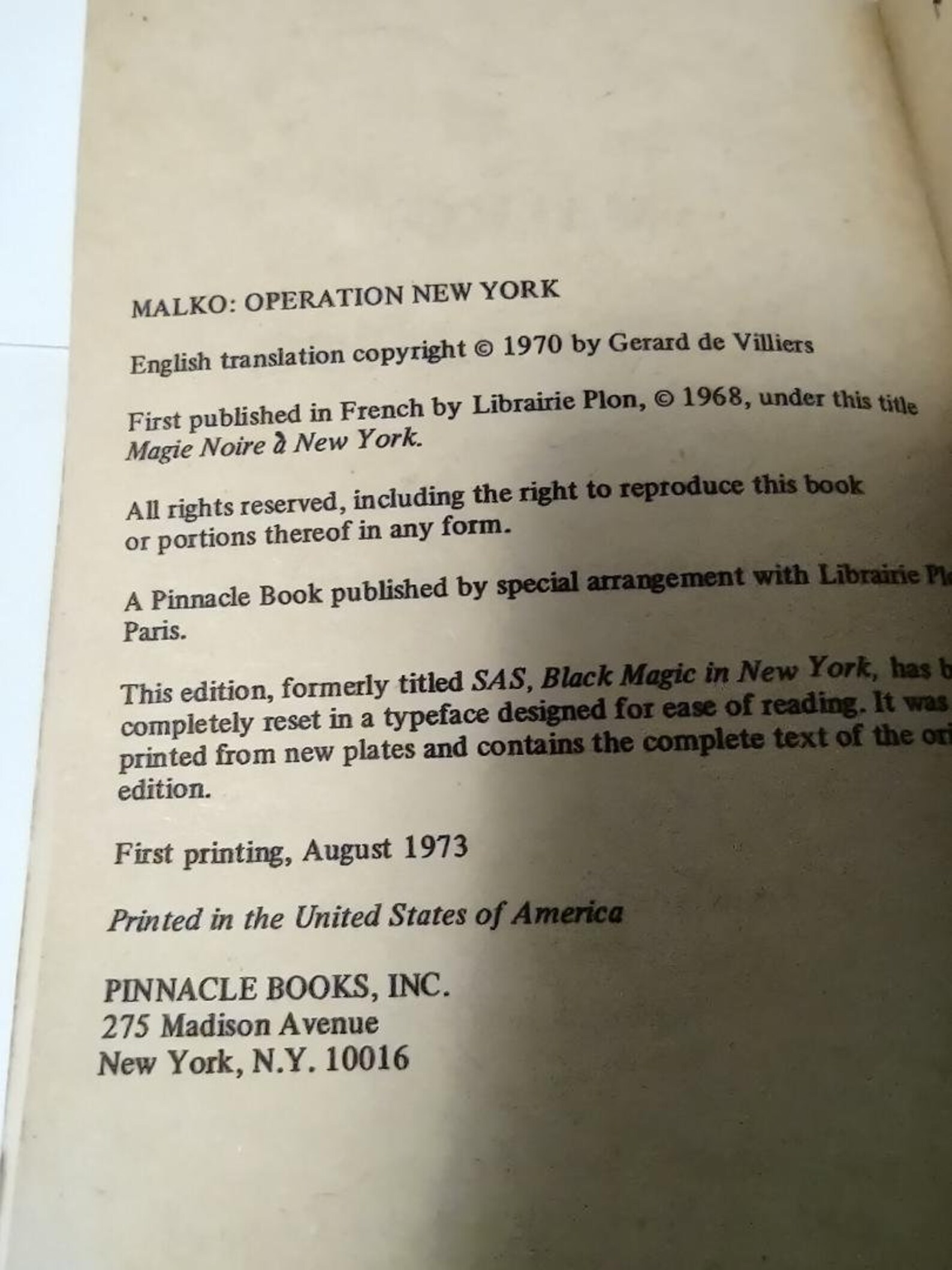Operation New York (malko, #2) by Gerard De Villiers 1973 Paperback 1st ...