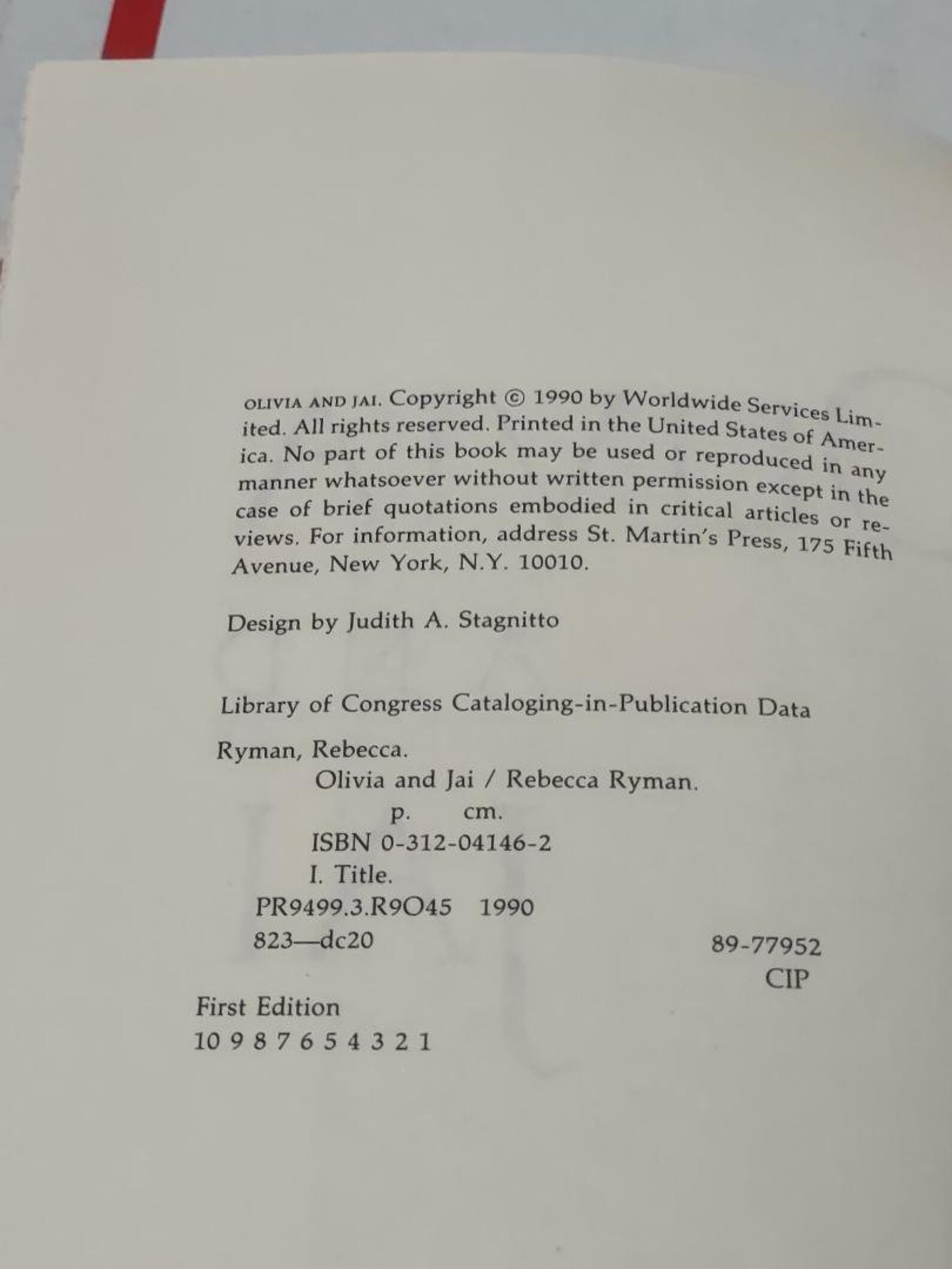 Olivia and Jai by Rebecca Ryman: 1990 1st Printing Historical Fiction ...
