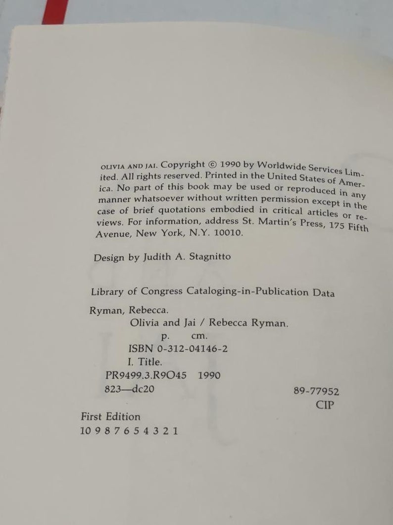 Olivia and Jai by Rebecca Ryman: 1990 1st Printing Historical Fiction ...