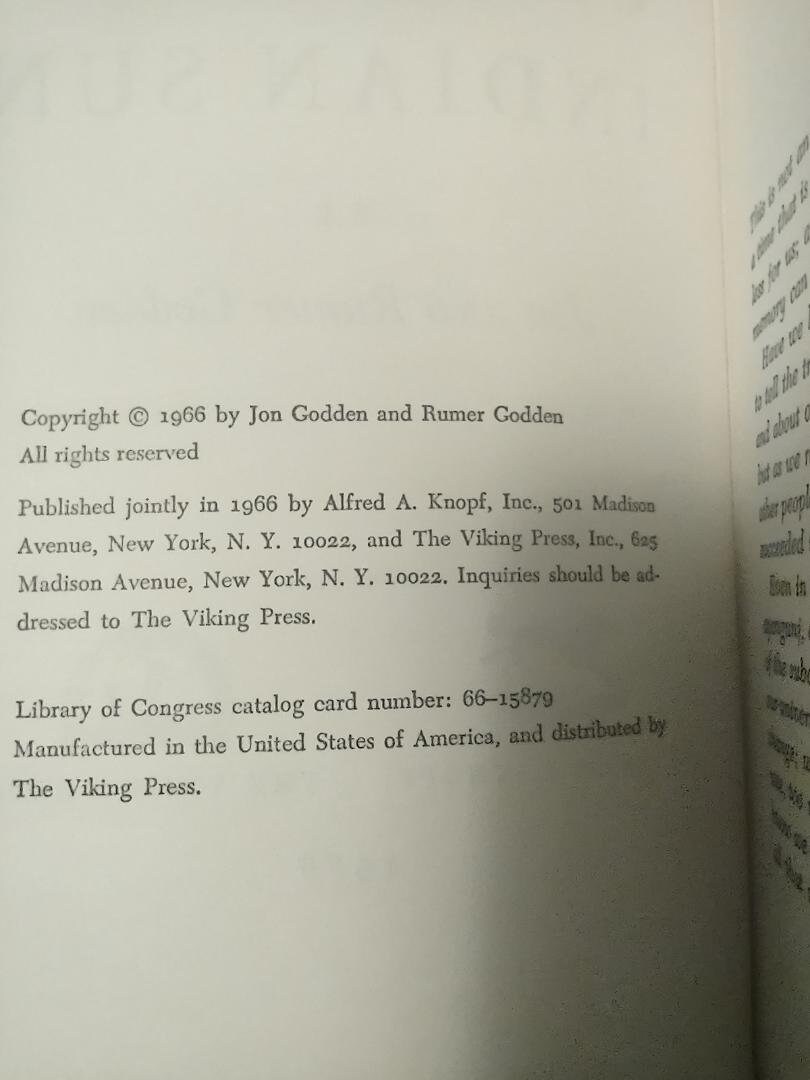 Two Under the Indian Sun by Jon & Rumer Godden 1966 Hardcover/dj True ...