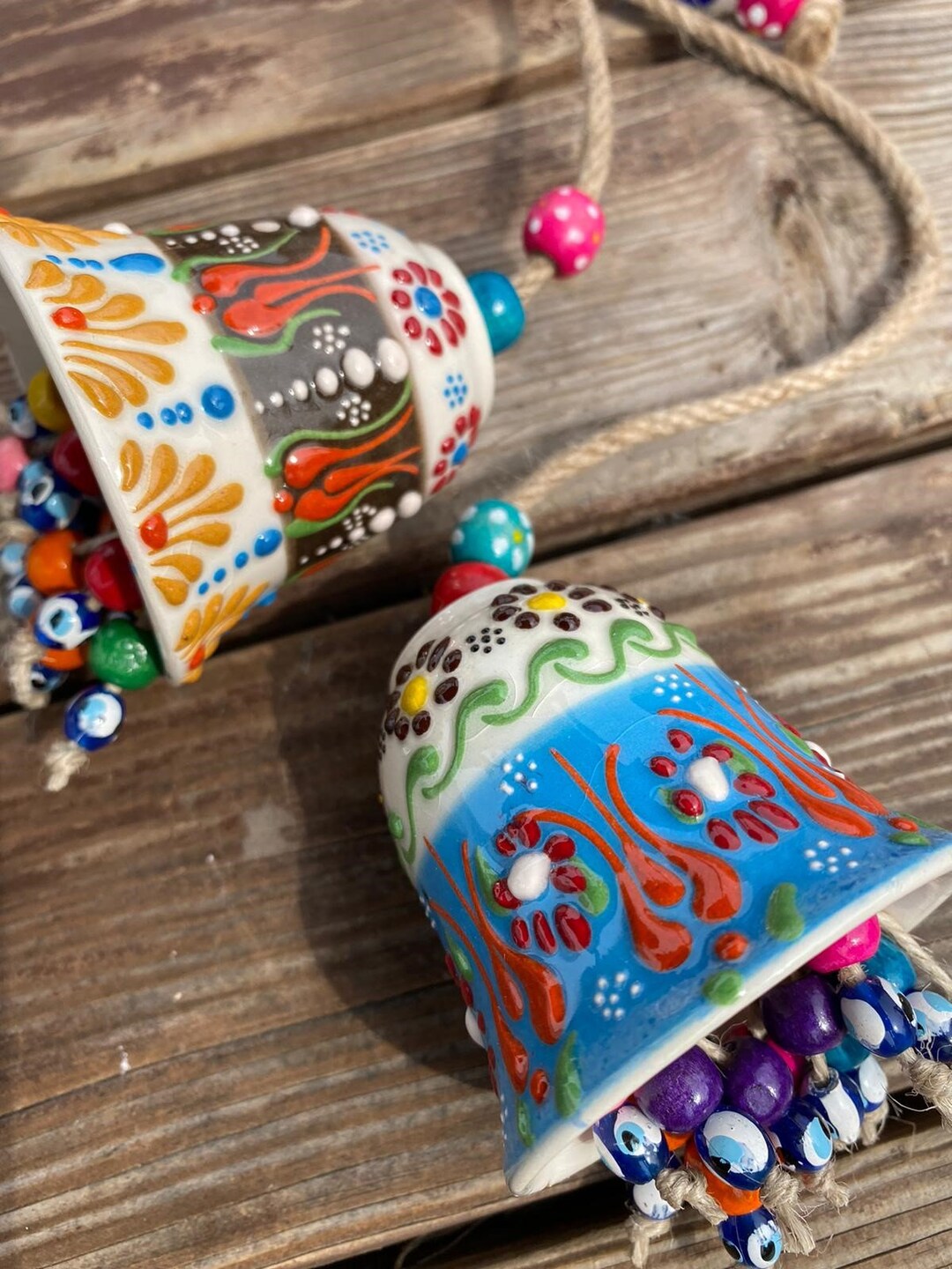 Ceramic Hanging Bell for Wall and Door Decoration, Evil Eye Beads ...