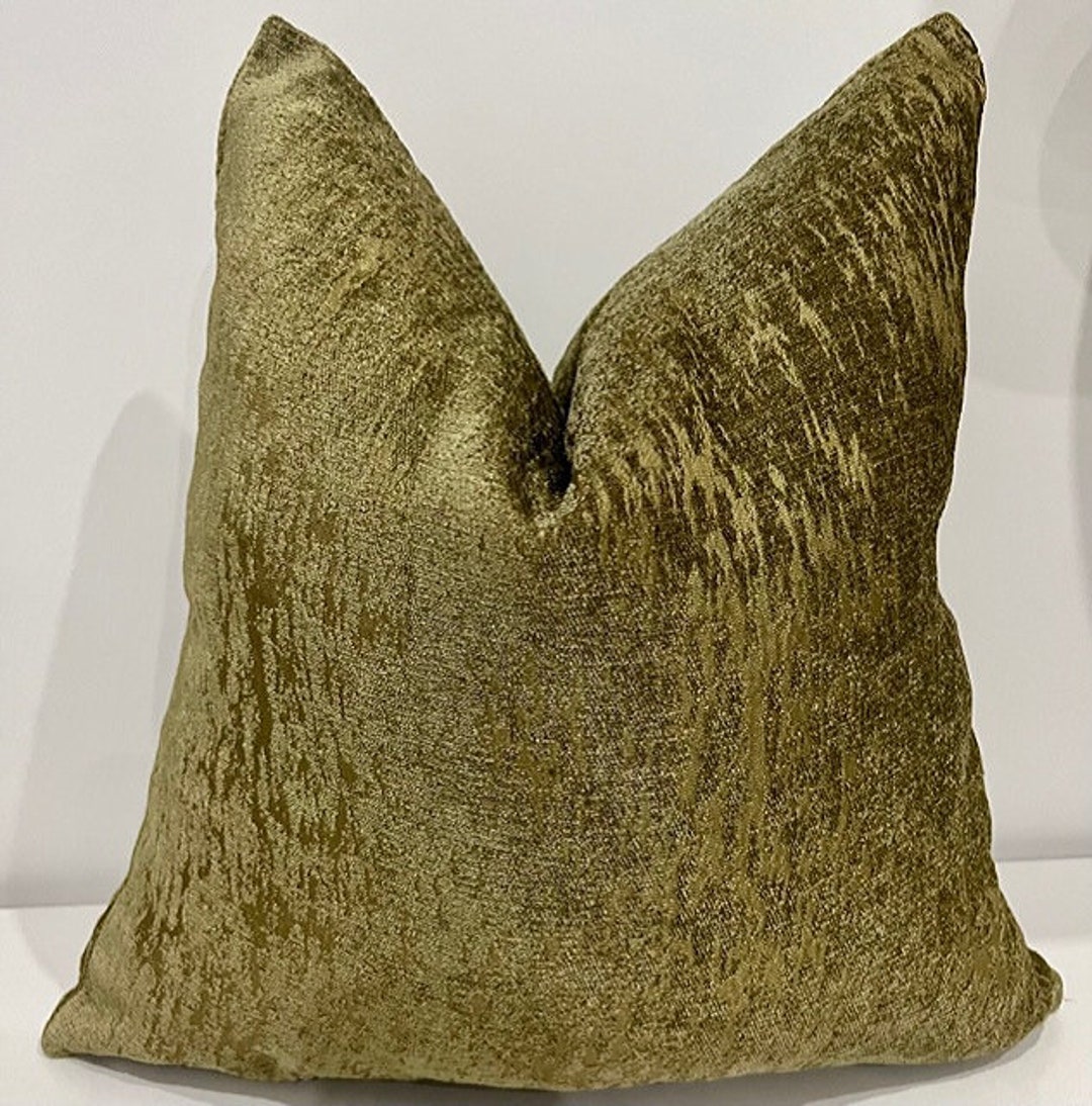 Gold Green Chenille Pillow Cover, Decorative Boho Cushion Cover, Throw ...