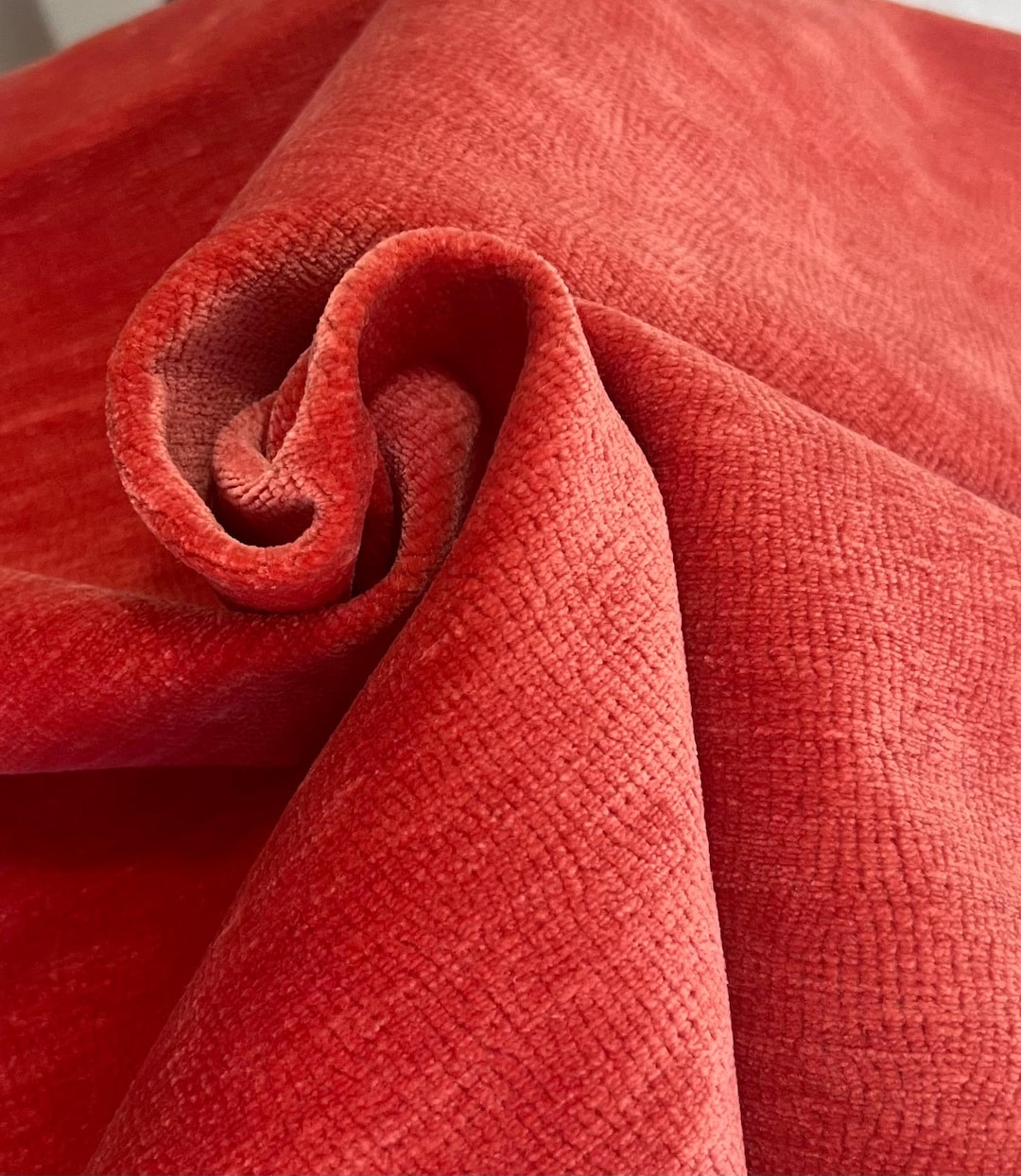 Light Coral Chenille Upholstery Fabric: Soft Textured Weave by the ...