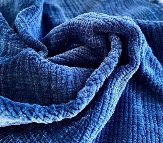 Blue Boucle Chenille Upholstery Fabric : Soft Textured Weave by the ...