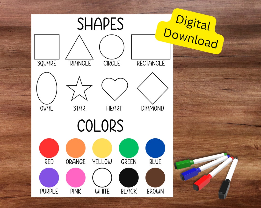 Printable Shapes and Colors, Busy Book Page, Preschool Wall Art ...