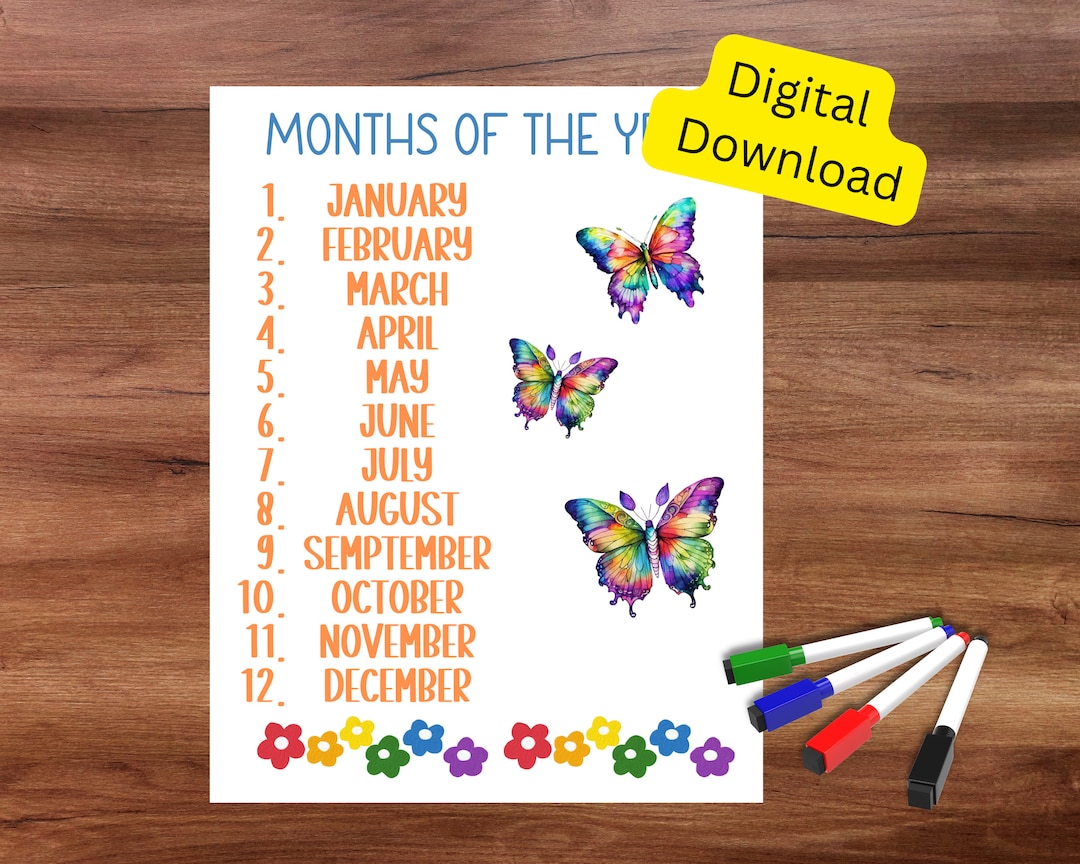 Months of the Year, Busy Book Page, Preschool Wall Art, Daycare Wall ...